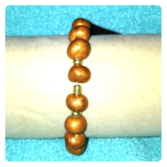 Handmade | Jewelry | Gold Polymer Clay Stretch Bracelet | Poshmark